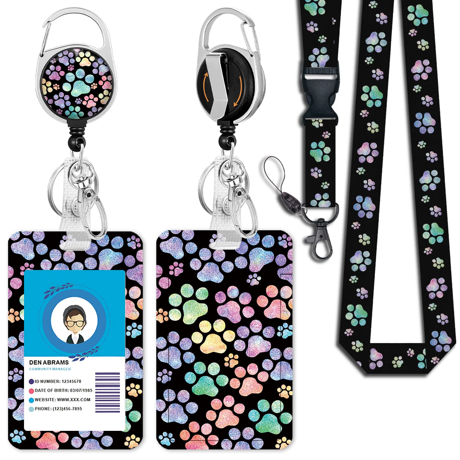 Puppy Dog Paw Lanyards for Id Badges, Cute Retractable ID Badge Holder with Detachable Lanyard, Fashionable Badge Reel Heavy Duty with 360 Degrees Rotate Carabiner Clip, Nurse Teacher Office Gifts