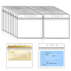 fushing 20pcs extra thick id badge holders, exclusive double-deck 3x4 clear plastic horizontal name tag badge id card holders, single layer thickness 0.4mm thicker 60% than standard 0.25mm