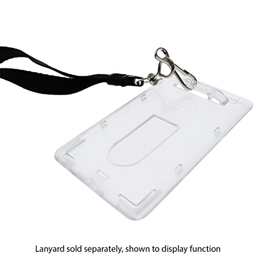 3 Pack - Slim Heavy Duty Badge Holders - Hard Plastic Clear Polycarbonate (Holds 1 Card) Rigid Top Load Single Card Case - Vertical Easy Access Thumb Slide Hole & UV Protection by Specialist ID