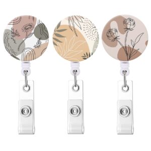 badge reel retractable cute id card badge holder with sturdy alligator clip name nurse decorative badge reel clip on card holders (3 pack abstract flowers)