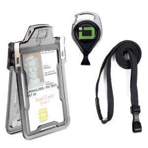 id stronghold secure badgeholder® classic 1 card id badge holder with lanyard and retractable reel - rfid blocking badge holder made in the usa