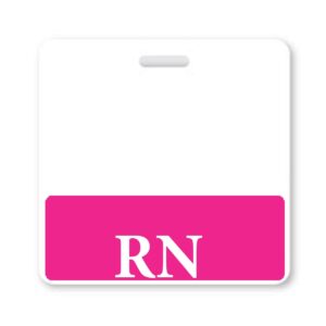 pink rn badge buddy - horizontal- heavy duty spill proof & tear resistant cards - double sided- quick role identifier id buddies for registered nurse - printed in the usa by specialist id, single item