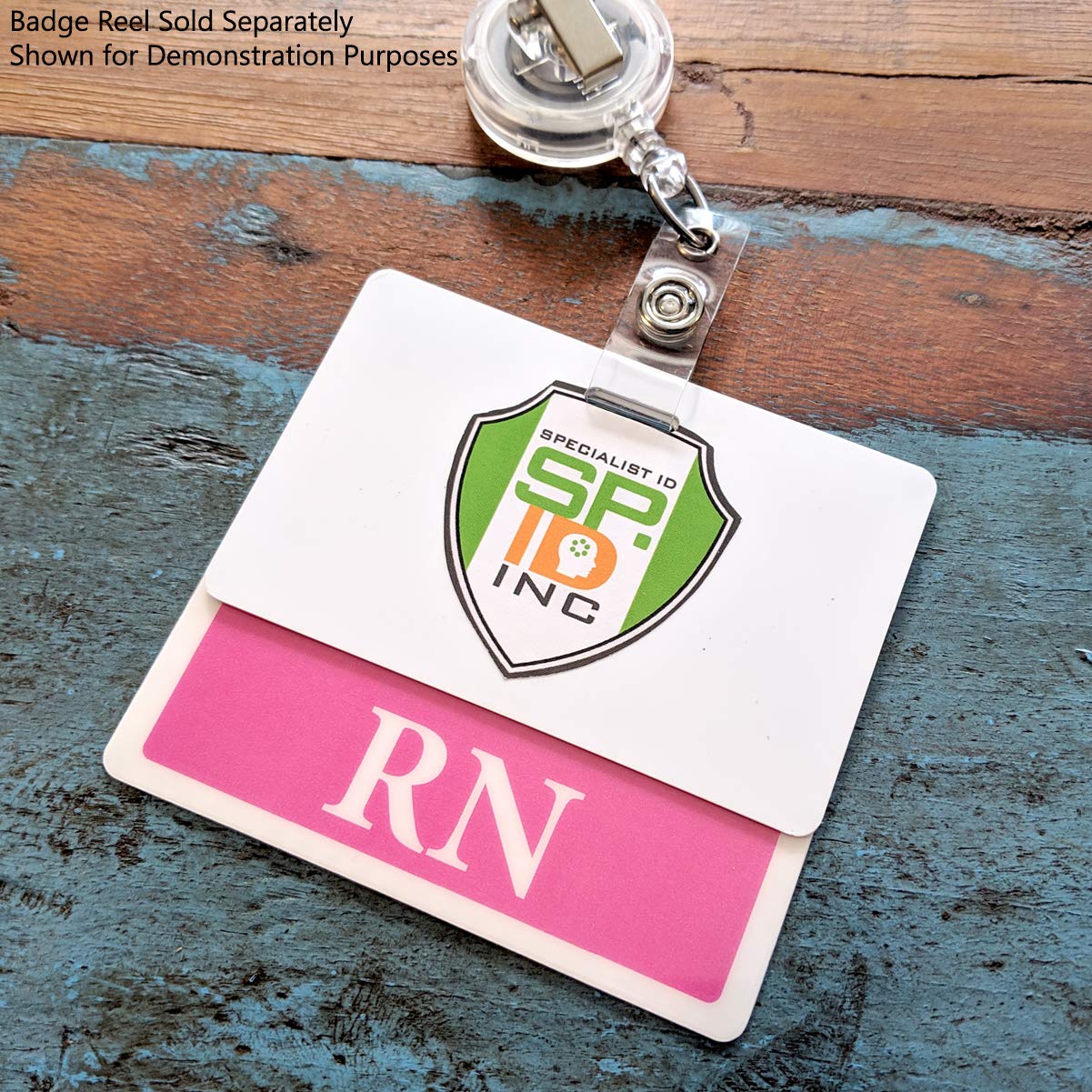 Pink RN Badge Buddy - HORIZONTAL- Heavy Duty Spill Proof & Tear Resistant Cards - Double Sided- Quick Role Identifier ID Buddies for Registered Nurse - Printed in The USA by Specialist ID, Single Item