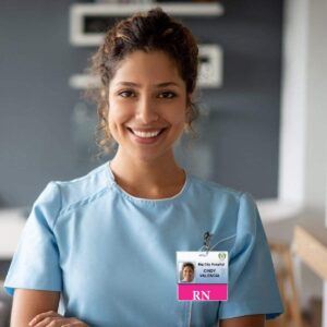 Pink RN Badge Buddy - HORIZONTAL- Heavy Duty Spill Proof & Tear Resistant Cards - Double Sided- Quick Role Identifier ID Buddies for Registered Nurse - Printed in The USA by Specialist ID, Single Item