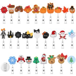 barydat 27 pcs halloween fall badge reel retractable felt badge reels thanksgiving christmas acrylic badge holder ghost bat pumpkin id name holder with clip for nurse doctor teacher gifts