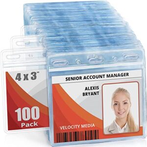 mifflin-usa card protector (clear, 4x3 inches, 100 pack), waterproof and resealable horizontal plastic id name badge holders