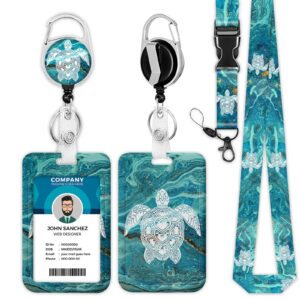 baijen sea turtle lanyards for id badges, cute badge reel retractable badge holder with lanyard for teacher, women, kids