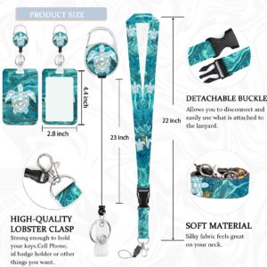 BAIJEN Sea Turtle Lanyards for ID Badges, Cute Badge Reel Retractable Badge Holder with Lanyard for Teacher, Women, Kids