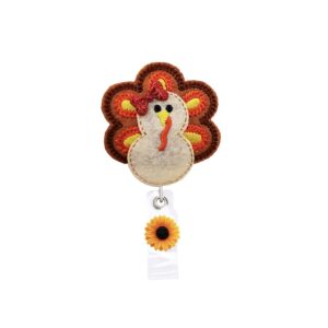 thanksgiving turkey retractable name card badge holder reel with alligator clip, 24 inches thick pull cord