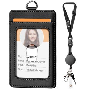 leather badge holder and adjustable retractable lanyards, quick release buckle and safety breakaway lanyards with swivel metal clasp for offices, staff, students, employees