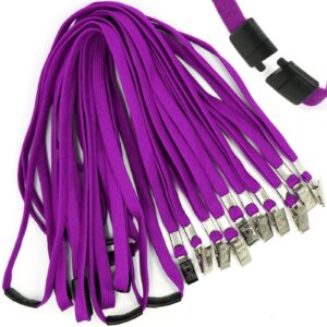 ollain lanyard with safety breakaway buckle 50 pack lanyards badge clip bulk flat lanyards for id badges name tag (purple)