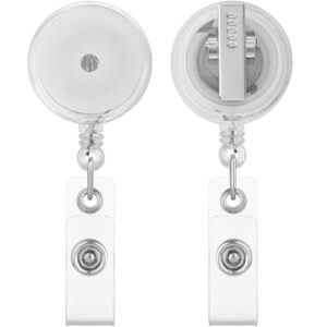 retractable badge reels (transparent, 10 pack) w/bulldog clip & snap strap to secure id name card holders by mifflin