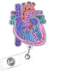 heart badge reel holder retractable with id clip for nurse nursing name tag card anatomy anatomical cardiac nursing student doctor rn lpn medical assistant work alligator clip badge accessories