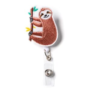 nurseology nurse badge reel retractable – nursing name badge holder – felt badge reel for nurses, students & teachers – cute badge reels for nurses – alligator clip (sloth)