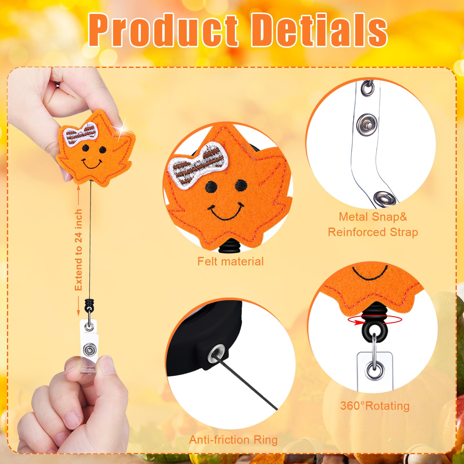 Tinlade 24 Pcs Thanksgiving Badge Reel Retractable Thanksgiving Pumpkin Badge Holders Cute Nurse Badge Reel Holiday Badge Holder with Swivel Clip ID Holder for Nurses, Doctor, Student Teacher Office