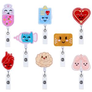 8 pieces felt nurse badge reel retractable badge holders brain heart lung id badge reel cute felt badge holder with alligator clip and retractable cord for office school hospital nurses teacher