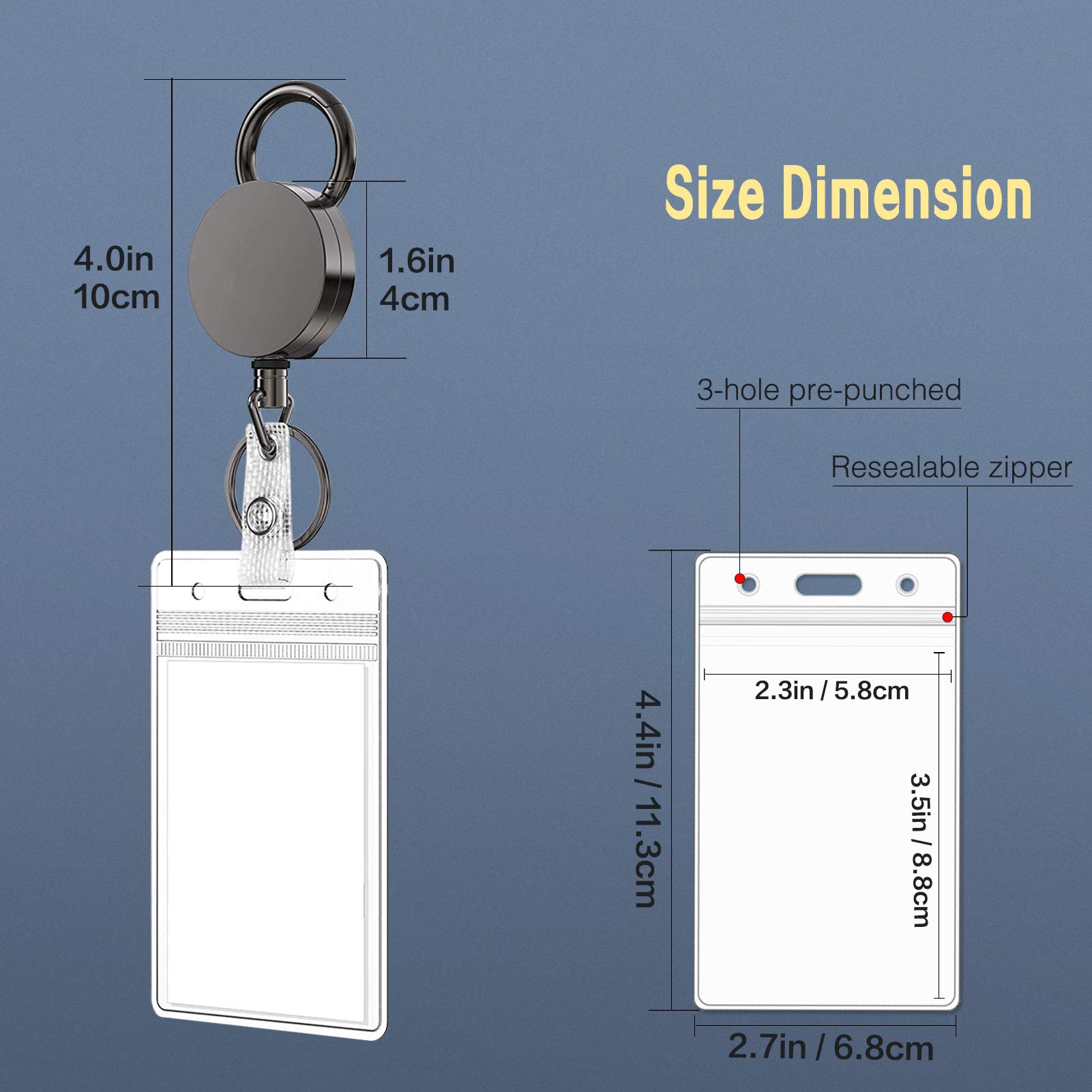 WWW (2 Pack) Heavy Duty Metal Retractable Badge Holders Reel with [Carabiner] [Belt Clip Key Ring ] and [2pcs Plastic ID Card Holders] 26.8 inches Reinforced Wire Cord