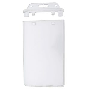 permanent locking hard plastic badge holder - vertical clear heavy duty secure case holder for one or two i'd cards by specialist id