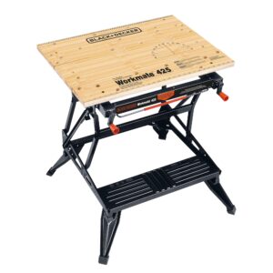 black+decker portable workbench, workmate folding workbench, 550 lb. capacity with clamps for woodworking (wm425-a)