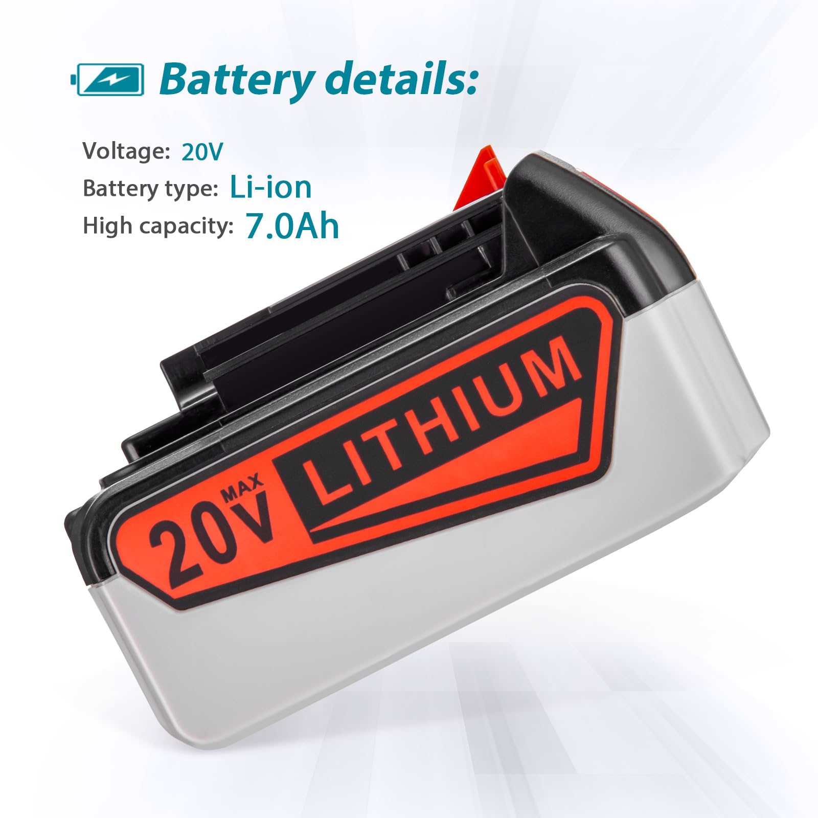 ORHFS 7.0Ah 20V Lithium Battery Compatible with Black+Decker 20Volt Max LBXR20 LB20 LBX20 LBXR2020 LBX4020 LB2X4020-OPE LBXR20-OPE Cordless Power Tools with 20v Battery Rapid Charger