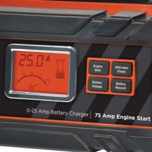 BLACK+DECKER BC25BD Fully Automatic 25 Amp 12V Bench Battery Charger/Maintainer with 75A Engine Start, Alternator Check, Cable Clamps