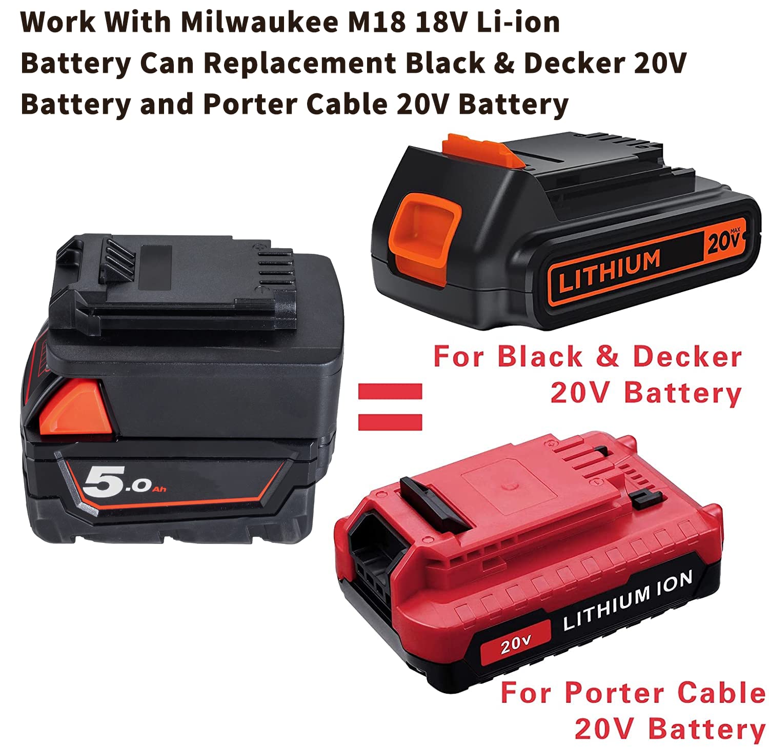 for Milwaukee M18 18V Battery Adapter Convert to for Black & Decker 20V LBXR20 LB20 LBX20, Porter Cable 20V PCC685L PCC682L Power Tools