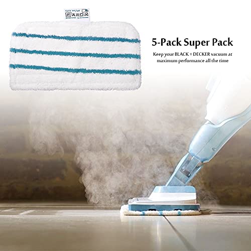 5 Pack Washable Microfiber Steam-Mop Cleaning Pads Compatible with All Black+Decker Steam Mops, SM1600, SM1610, SM1620, SM1630, SMH1621, HSMC1300FX, HSMC1321, HSMC1361SG