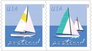 sailboats postcard stamps (1 sheet (20 stamps))