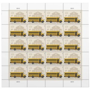 school bus additional ounce usps postage stamps 1 sheet of 20 students children teachers celebration party announcement (20 stamps)