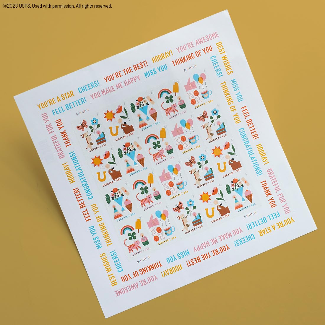 Thinking of You (Sheet of 20) Postage Forever Stamp US First Class Letter Card Flower Stickers Birthday Anniversary Wedding Celebrate 2023 Scott #5803-5807