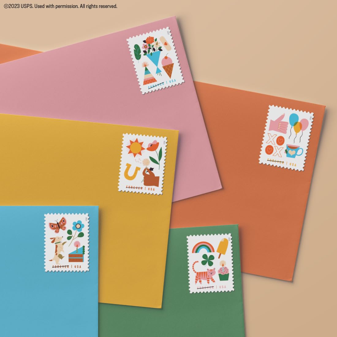 Thinking of You (Sheet of 20) Postage Forever Stamp US First Class Letter Card Flower Stickers Birthday Anniversary Wedding Celebrate 2023 Scott #5803-5807