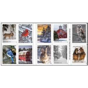 usps winter scenes forever postage stamps book of 20 first class us postal holiday celebrations wedding celebration anniversary traditions (20 stamps)