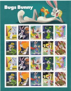 u.s. forever postage stamps celebrating bugs bunny & his marvelous masquerades depicted in 10 different classic costumes over his 80 year career. 1 pane of 20 stamps (1 stamp sheet (20 stamps))