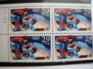 us 1992 postal stamps, olympic baseball, s# 2619, pb of 4 29 cent stamps