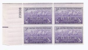 plate block of 4, $.03 cent us postal stamps, fort kearny, 1948 s#970