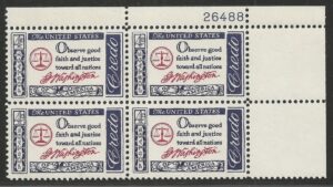 us postal stamps, 1960, george washington credo, s# 1139, plate block of 4, mnh