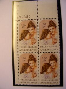 us postal stamps, 1980, helen keller & anne sullivan, s# 1824, plate block of 4, mnh