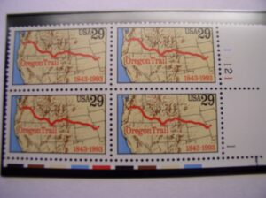 us 1993 postal stamps, oregon trail sesquicentennial, s# 2747, pb of 4 29 cent stamps