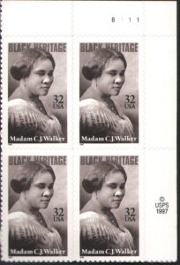 madam c. j. walker ~ black heritage #3181 plate block of 4 x 32 cents us postage stamps