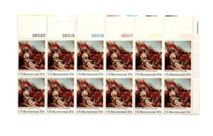 us 1975 postal stamps, battle of bunker hill, s# 1564, pb of 12 10 cent stamps