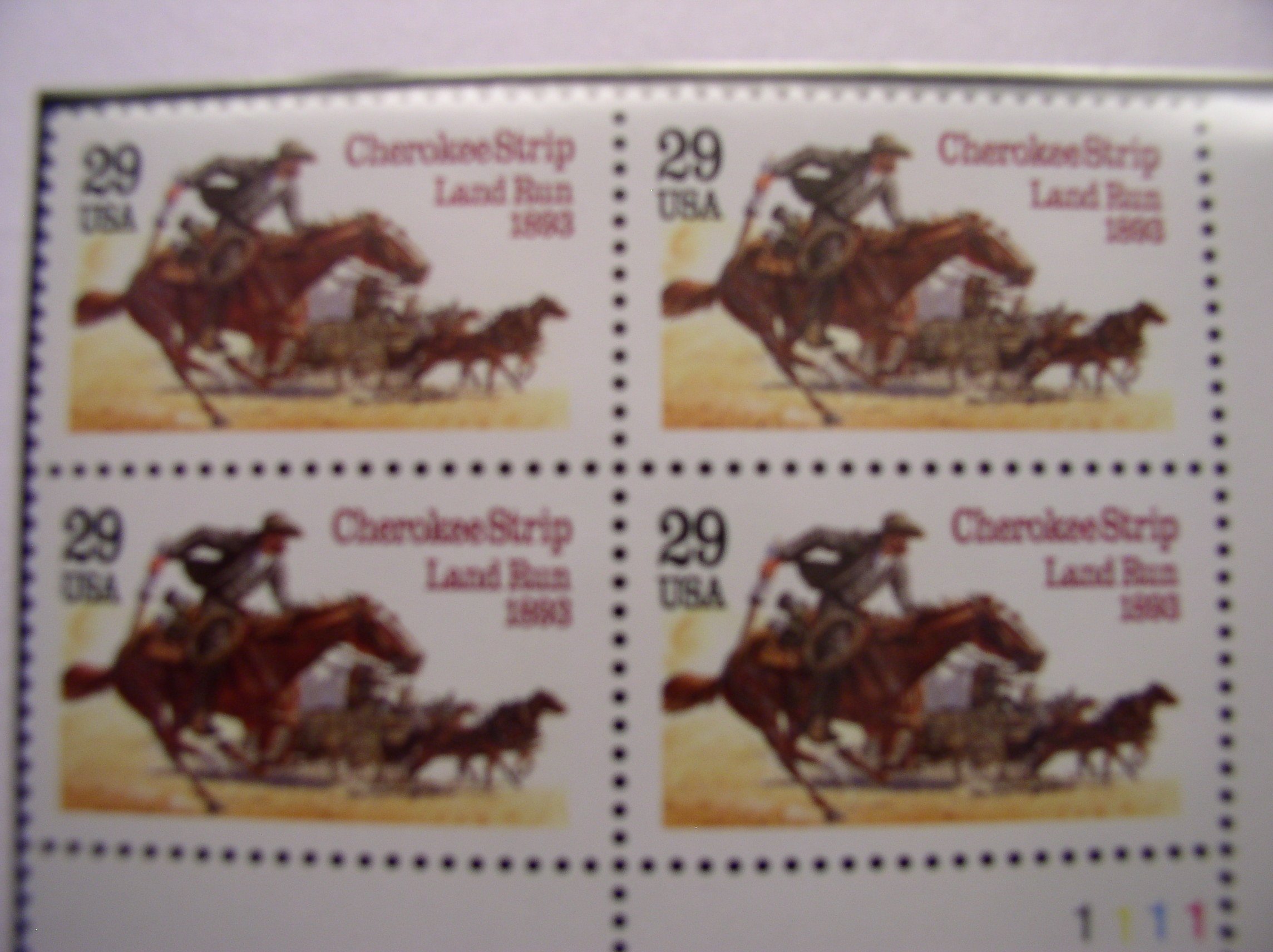 US 1993 Postal Stamps, Cherokee Strip Land Run Centennial, S# 2754, PB of 4 29 Cent Stamps