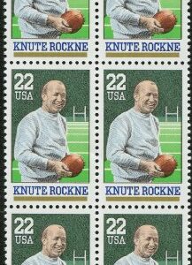 KNUTE ROCKNE ~ NOTRE DAME FOOTBALL #2376 Block of 6 x 22 US Postage Stamps