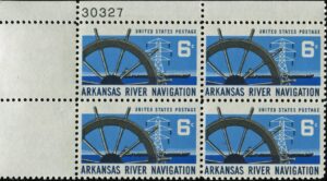 no. 1358 arkansas river 6 cent u. s. posatage stamp plate block (4 stamps)