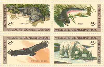 Wildlife Conservation Variety Set of 4 x 8 Cent US Postage Stamps Scot 1427-30