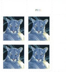 2007 florida panther #4139a plate block 4 x 26 cents us postage stamps