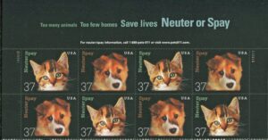 dog ~ cat ~ neuter ~ spay #3671a block of 8 x 37¢ us postage stamps