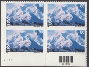 2001 mount mckinley ~ denali national park ~ mountains #c137 airmail plate block of 4 x 80 cents us postage stamps