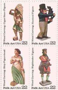 woodcarved folk art set of 4 x 22 cent us postage stamps new scot 2240-43