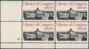 library of congress ~ thomas jefferson building #2004 plate block of 4 x 20¢ us postage stamps