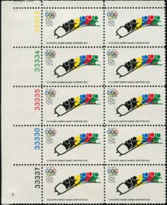 1972 winter olympics ~ bobsledding ~ sapporo japan #1461 plate block of 10 x 8¢ us postage stamps